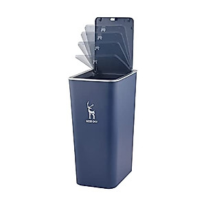 Trash Can, Plastic Garbage Can,3 Gallon Waste Basket for Bathroom, Bedroom, Modern Home Garbage Bin with Push Button, Commercial Trash Bin for Living Room, Office,Toilet, Outdoor (Navy Blue)
