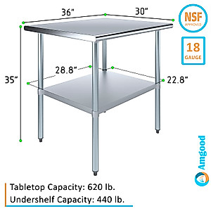 AmGood 30 in. x 36 in. Stainless Steel Table | NSF | Metal Utility Kitchen Prep Work Table