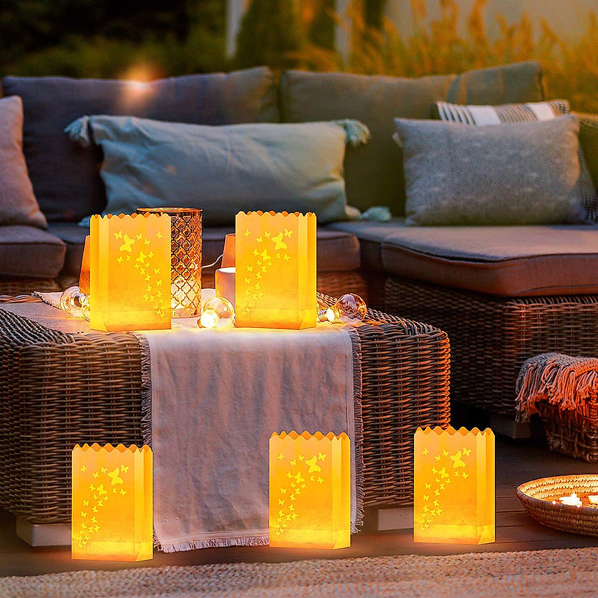 50 PCS Butterfly Luminary Bags & 50 PCS Battery Tea Lights, White Luminary Bags with Flameless Candles, LED Lamp Holiday Gift Flameless LED Tealight for Outdoor Christmas Thanksgiving Decorations