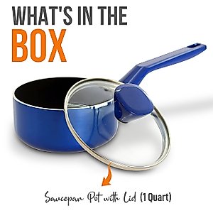 NutriChef Saucepan Pot with Lid - Non-Stick High-Qualified Kitchen Cookware with See-Through Tempered Glass Lids, 1 QT. (Works with Model: NCCWA13BU)
