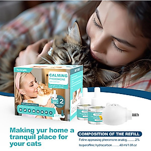 TachengMc Cat Calming Diffuser, Cat Pheromones Calming Diffuser with 1 Diffuser + 2 Refills 48ml, Cat Anxiety Relief Cat Pheromone Diffuser Kit 60 Days, Pheromone Diffuser to Calm Cats