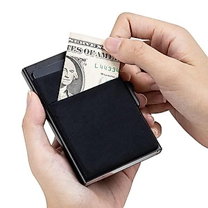 Jonsoil Minimalist Pop-up Mens Card Holder Smart RFID Wallet | Aluminum Metal Bank Card Case with Money Pocket | Slim Business Card Front Pocket Travel Wallet (Black)