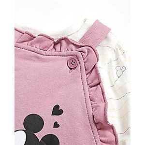 Disney Baby Girls' Minnie Mouse 2 Piece Overall Set - Fleece Romper Long Sleeve T-Shirt Set (Newborn/Infant), Size 18M, Minnie and Mickey