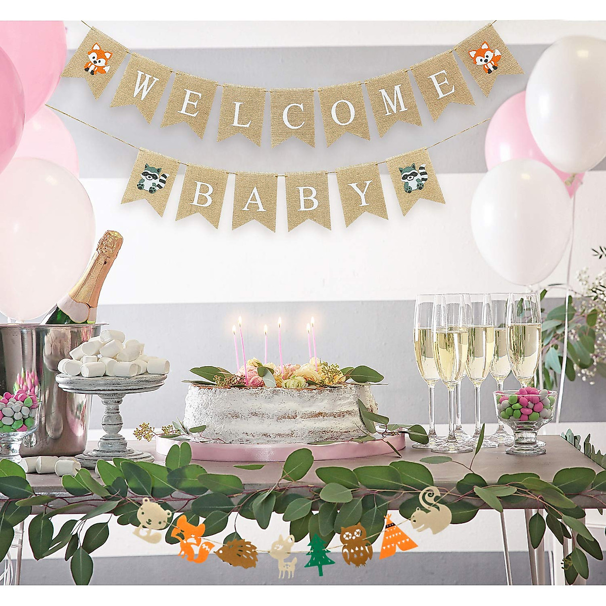 Woodlands Baby Shower Decorations Woodland Boy Baby Shower Banners, 1 Welcome Little Baby Banner, 2 Woodland Creatures Banners Deer Forest Animal Friends Garland Baby Shower Birthday Party Decor