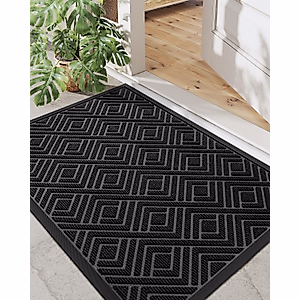 DEXI Door Mat Heavy Duty Outdoor Indoor Doormat, Stain and Fade Resistant, Non Slip Front Door Mats, Patio Entryway Floor Mat, 17"x29", Checkered Black