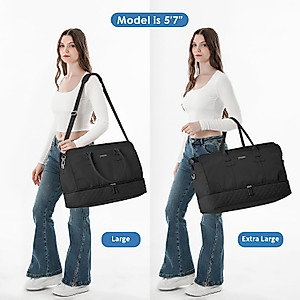 ETRONIK Weekender Overnight Bag for Women, Large Travel Duffle Bag with Shoe Compartment & Wet Pocket, Carry On Tote Bag Gym Duffel Bag with Toiletry Bag for Hospital 4 Pcs Set, Large Size, Black