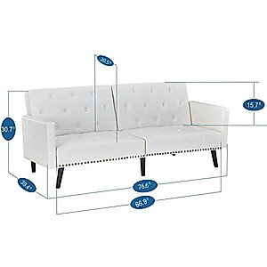 Naomi Home Black Futon Sofa Bed, Faux Leather Futon Couch with Armrest, Black Sofa Bed Couch with Metal Legs, Pull Out Sofa Bed, Reclining Small Couch Bed, Folding Small Couch for Living Room