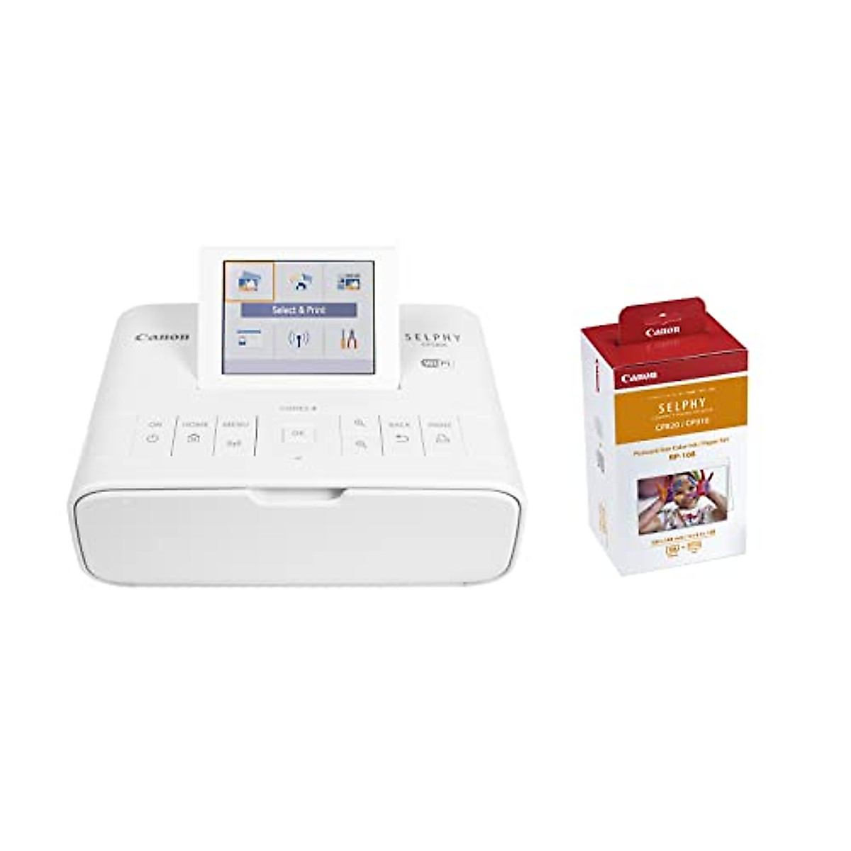 Canon SELPHY CP1300 Wireless Compact Photo Printer + RP-108 High-Capacity Color Ink/Paper Set Bundle, White