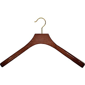 Deluxe Wooden Coat Hanger with Walnut Finish and Brass Swivel Hook, Large Contoured Jacket Hanger with 2 Inch Wide Shoulders (Set of 12) by The Great American Hanger Company