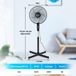 HealSmart Oscillating 16″ 3 Adjustable Speed Pedestal Stand Fan for Indoor, Bedroom, Living Room, Home Office & College Dorm Use, 16 Inch, Black
