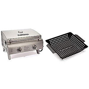 Cuisinart CGG-306 Chef's Style Propane Tabletop Grill, Two-Burner, Stainless Steel & CNW-328 11-Inch, Non-Stick Grill Wok, 11 x 11