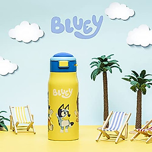 Zak Designs Bluey Double-Wall Vacuum Insulated, Stainless Steel Kids Mesa Water Bottle with Flip-Up Straw Spout and Locking Spout Cover, Durable Cup for Sports or Travel (13.5 oz, 18/8 SS)