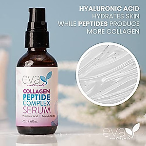Collagen Peptide Serum - Anti Aging Collagen Serum for Face, Skin Brightening, Reduces Fine Lines & Wrinkles, Heals, and Repairs Skin, Microneedling Serum with Aloe Vera & Hyaluronic Acid - Peptide Complex Face Serum by Eva Naturals (2 oz)