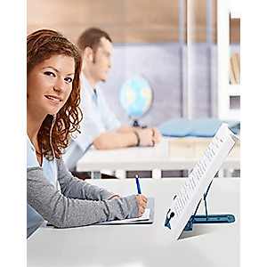 MSDADA 2pc Metal Book Stand for Desk, Adjustable Reading Rest Book Holder, Portable Cookbook Documents Holder, Sturdy Typing Stand for Recipes Textbooks Tablet Music Books with Page Clips (Navy Blue)