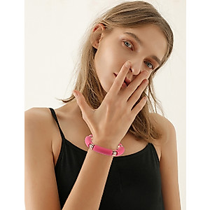 PIPITREE Bamboo Tube Bangles Bracelet For Women ，Chunky Curved Stacking Clear Acrylic Colorful Beads Stretchable Gold Bracelets Friendship Summer Beach Jewelry