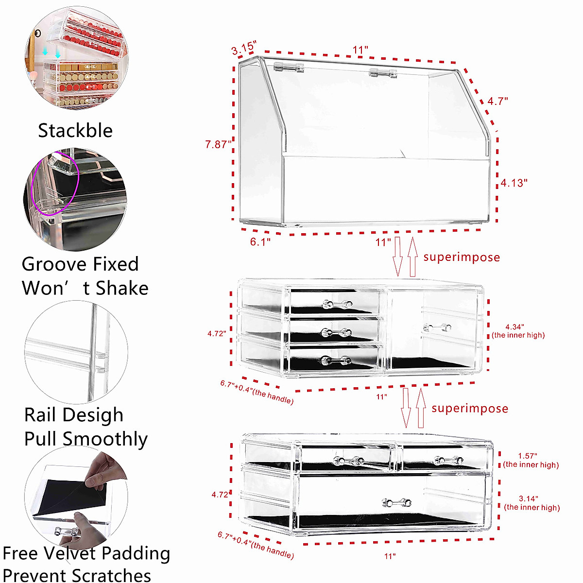 Celar Makeup Organizer With With Lid,Dustproof Waterproof Design Make up Organizer for Bathroom Countertop,7 Drawers Acrylic Skincare and Cosmetic Storage for Vanity Countertop,Dresser Top Organizer