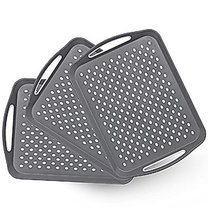 17.7" x 12.5" Anti-Slip Serving Trays with Handles, 3 Pcs X-Large Rectangular Food Serving Tray for Lap, Reusable and Durable, Grey