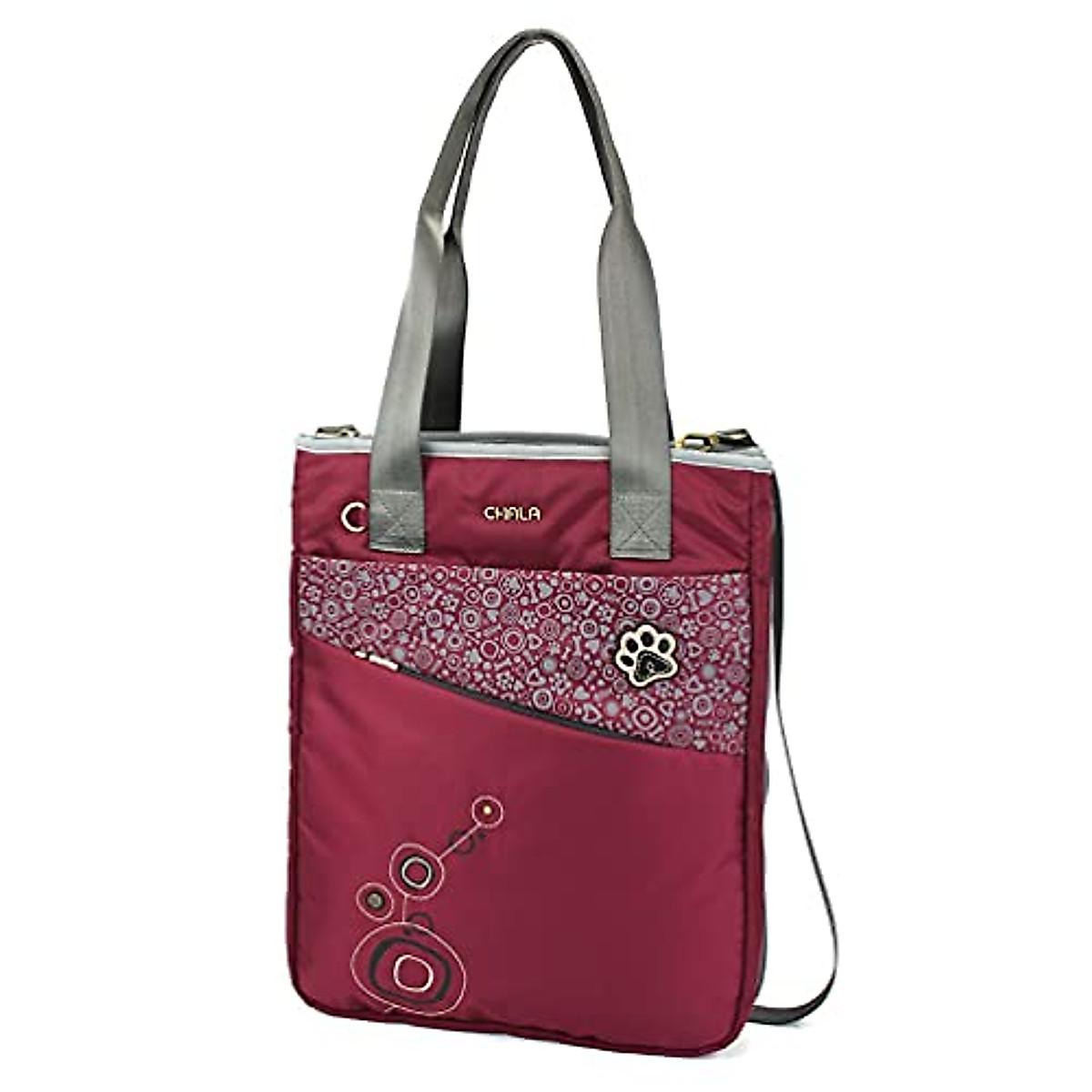 Chala Group Handbags Paw Print CV Venture Zip Around Tote Shoulder Bag - Dog Mom Dog Lover, Burgundy