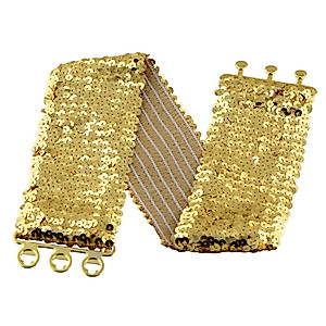 Anna-Kaci Women's Sparkly Glitter Sequin Wide Stretch Elastic Belt Accessory,Gold,One Size