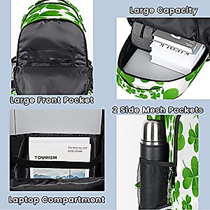St. Patrick's Day School Backpack for Boys Girls Teens, Shamrock Clover Laptop Backpack Middle School Elementary Bookbags Casual Travel Daypack with Reflective Strip