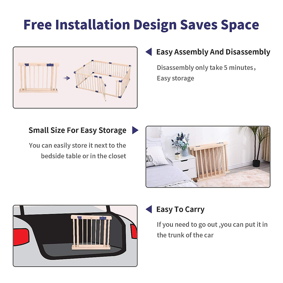 Baby Playpen Foldable Playpen for Babies and Toddlers Solid Wood Baby Gate Playpen Wooden Baby Play Pens Baby Fence Play Area