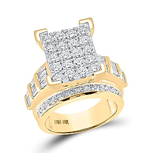 The Diamond Deal 10kt Yellow Gold Womens Round Diamond Cindys Dream Cluster Bridal Wedding Engagement Ring 3.00 Cttw