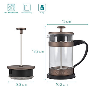 Navaris Retro French Press Coffee Maker (20 oz) - Stainless Steel Coffee Press Tea Maker with Plunger, Filter, Durable Borosilicate Glass Beaker