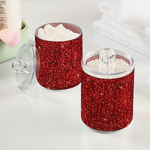 ALAZA 4 Pack Qtip Holder Dispenser Red Glitter Bathroom Organizer Canisters for Cotton Balls/Swabs/Pads/Floss,Plastic Apothecary Jars for Vanity