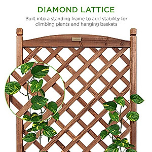 Best Choice Products Set of 2 48in Wood Planter Box & Diamond Lattice Trellis, Mobile Outdoor Raised Garden Bed for Climbing Plants w/Drainage Holes, Optional Wheels - Walnut