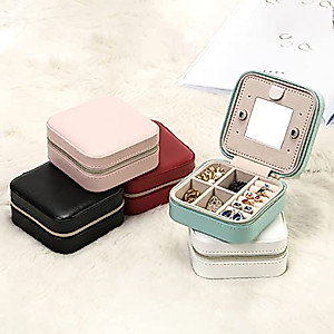 TRODANCE Jewelry Travel Case with Mirror,Small Travel Jewelry Organizer, Portable Jewelry Box Travel Mini Storage Organizer Portable Display Storage Box For Rings Earrings Necklaces Gifts (Blue)
