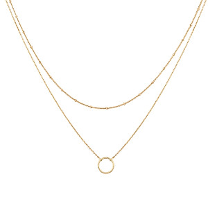 MEVECCO Gold Layered Choker Necklace for Women,18K Gold Plated Cute Dainty Karma Round Circle Disc Charm Small Beaded Satellite Chain Minimalist Choker Necklace