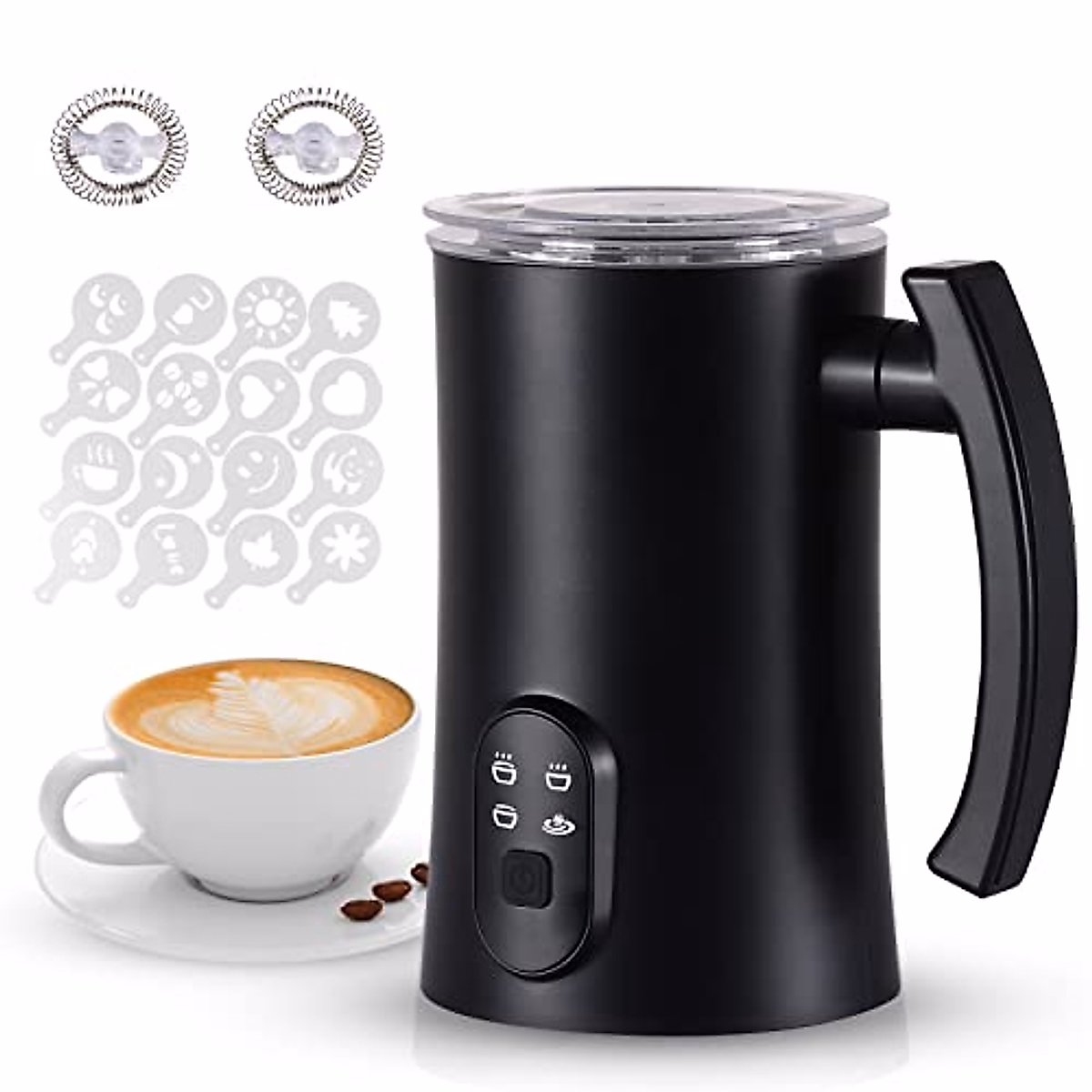 Milk Frother, 4-in-1 Electric Milk Frother and Steamer with Upgraded Motor, Auto Shut-off Hot & Cold Milk Steamer and Frother with Temperature Control for Coffee, Latte, Matcha, Cappuccino (Black)