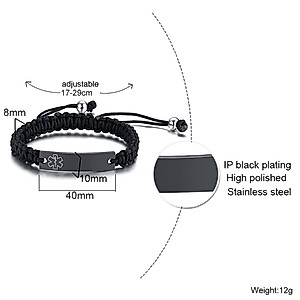 VNOX Custom Engraving Handmade Braided Rope Adjustable Medical Alert ID Bracelet Fits Adults,5.9-9 Inches