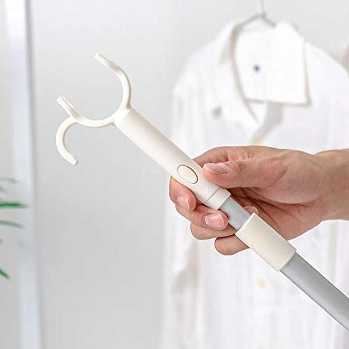 Reach Stick Clothes Pole with Hook 45" Extend Long Pole Closet Garment Telescoping Pole with Long Handle for High Reach Areas, Perfect for College Dorm