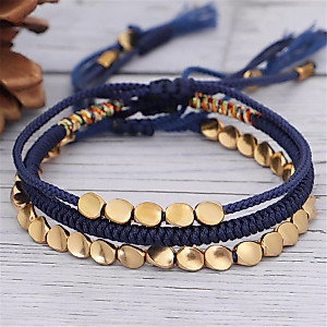 Nanafast Tibetan Copper Beads Bracelet Adjustable Handmade Braided Copper Bracelet Set for Women Men Lucky Tibetan Bracelet Gifts blue