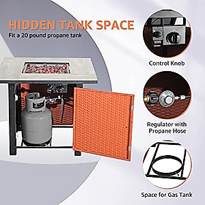 Yangming Propane Fire Pit Table, 30 Inch 50,000 BTU Square Outdoor Gas Firepit with Porcelain Tile Tabletop, Lid, Lava Rocks for Garden, Patio, Deck, Yard, Espresso Brown (QX-OL-FTABLE-EXP)