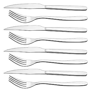 Gloreen 6 Pieces Steak Knives and 6 Pieces Dinner Forks Set, Stainless Steel