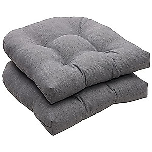 Pillow Perfect Rave Solid Indoor/Outdoor Wicker Patio Seat Cushion Reversible, Weather and Fade Resistant, Round Corner - 19" x 19", Grey, 2 Count