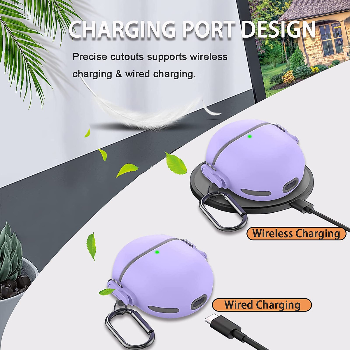 Miimall Compatible for Google Pixel Buds Pro Case, [Secure Lock][Anti-Lost Keychain][Front LED Visible] Military Protective Rugged TPU Case Cover for Pixel Buds Pro Accessories with Lanyard (Purple)