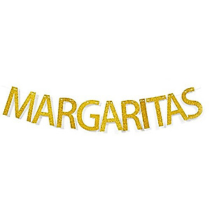 Margaritas Senoritas Gold Glitter Banner, Prestrung Mexican Fiesta Party Supplies