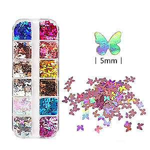 12 Grids Holographic Butterfly Nail Art Glitter Sequins 3D Sparkly Laser Butterflies Glitter for Acrylic Nail Design Manicure Paillettes Ultrathin Face Body Decoration Accessories