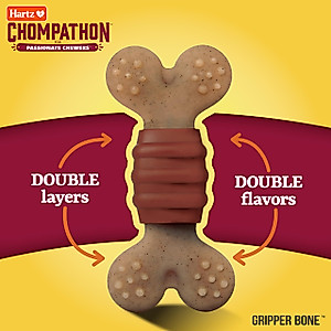 Hartz New Chompathon Gripper Bone Dog Chew Toy for Aggressive Chewers, Double Layered Flavored with Chicken & Bacon