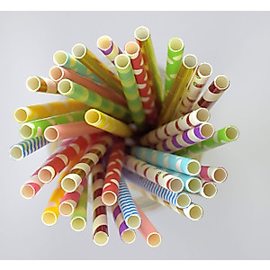 Durable Assorted Biodegradable Paper Straws 150 Count (Random)