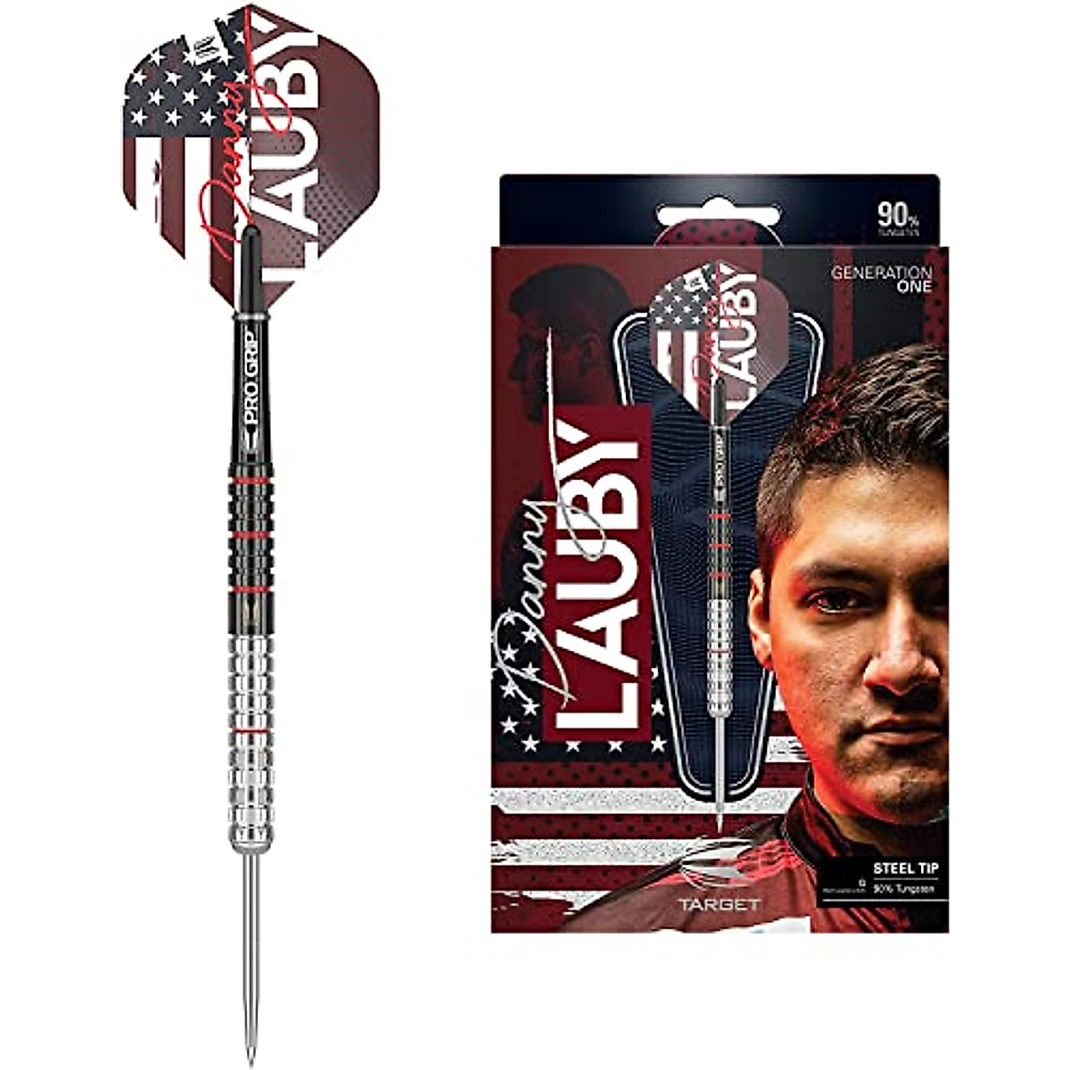 Target Darts Danny Lauby Gen 1 22G 90% Tungsten Steel Tip Darts Set,Silver, Black and Red,190117