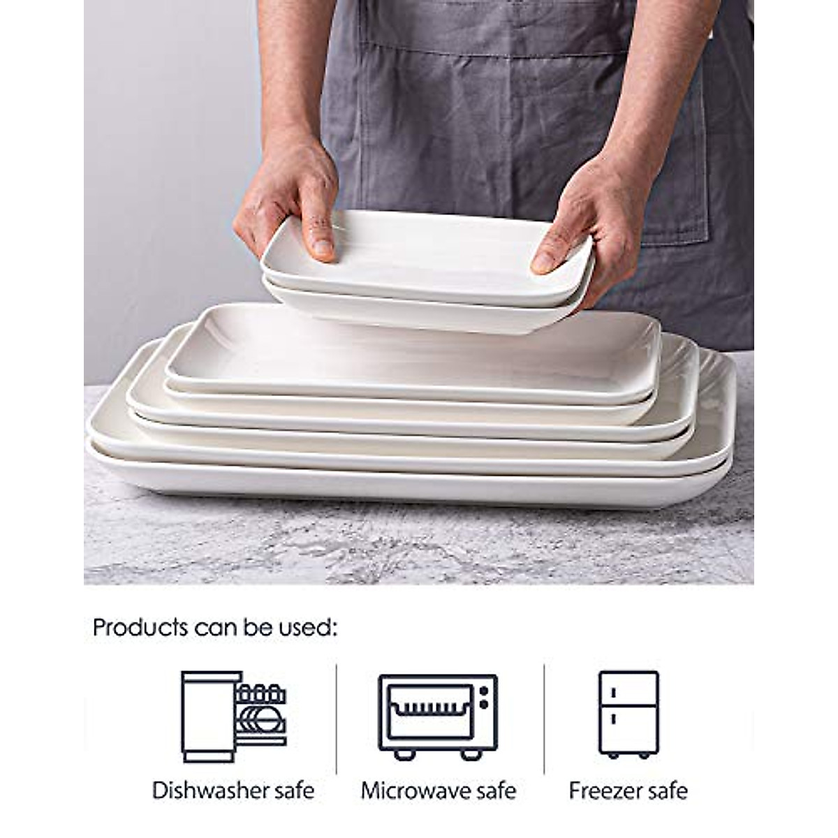 Large Serving Platter Set - DELLING 16/14/12inch Large Serving Tray - Rectangular White Serving Trays for Party, Sushi, Oven Safe Dinnerware Set of 3, White