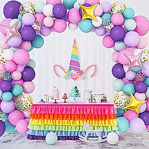 Rainbow Table Skirt Table Cloth for Rectangle or Round Table, 6 Layers Tulle Table Skirt for Kids Girls Birthday Wedding Baby Shower Unicorn Party Fiesta Home Decor (6ftx30in)