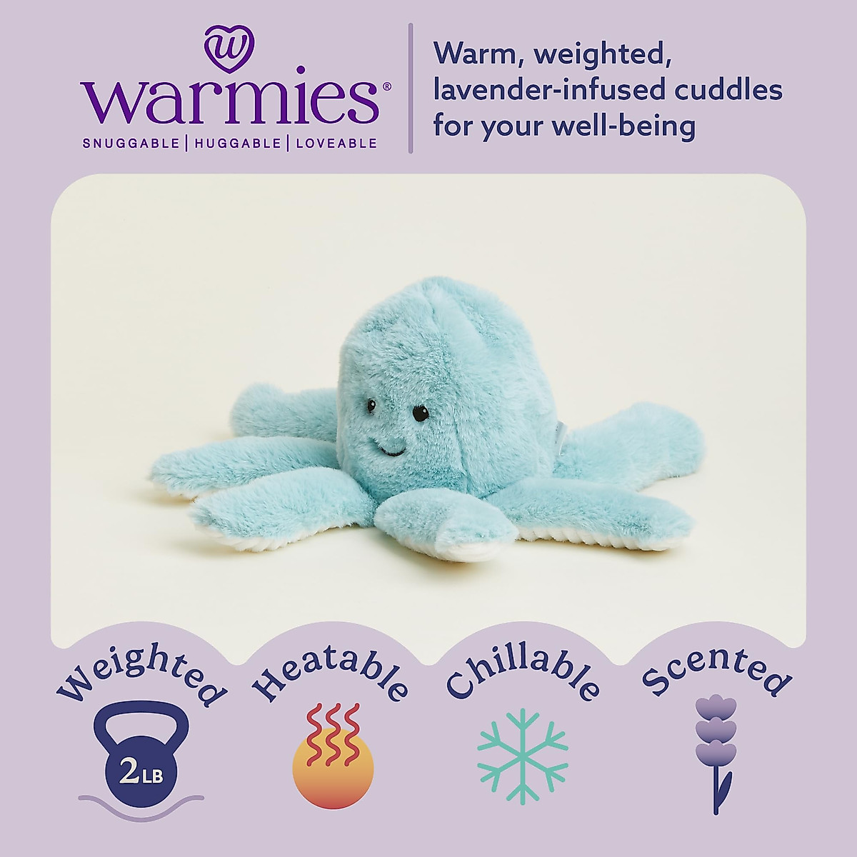 warmies Microwavable & Weighted Stuffed Animals, Octopus - Heated Stuffed Animal Plushie for Warmth & Comfort - Cute Soft Plush Toys for Adults & Children (Boys, Girls, Babies & Toddlers)