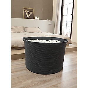 24" x 24" x 17" Max Size Large Cotton Rope Basket, Extra Large Storage Basket, Woven Laundry Hamper, Toy Storage Bin, for Blankets Clothes Toys Pillows in Living Room, Baby Nursery, All Dark Grey