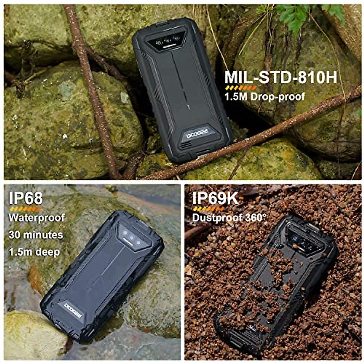 DOOGEE Rugged Smartphone 2023, S41 PRO, NFC 6300mAh Battery 4G Dual Sim Rugged Phone Android 12, 7GB+32GB SD 1TB, 5.5" HD Screen, IP68 Waterproof Outdoor Military Grade Cell Phone, GPS