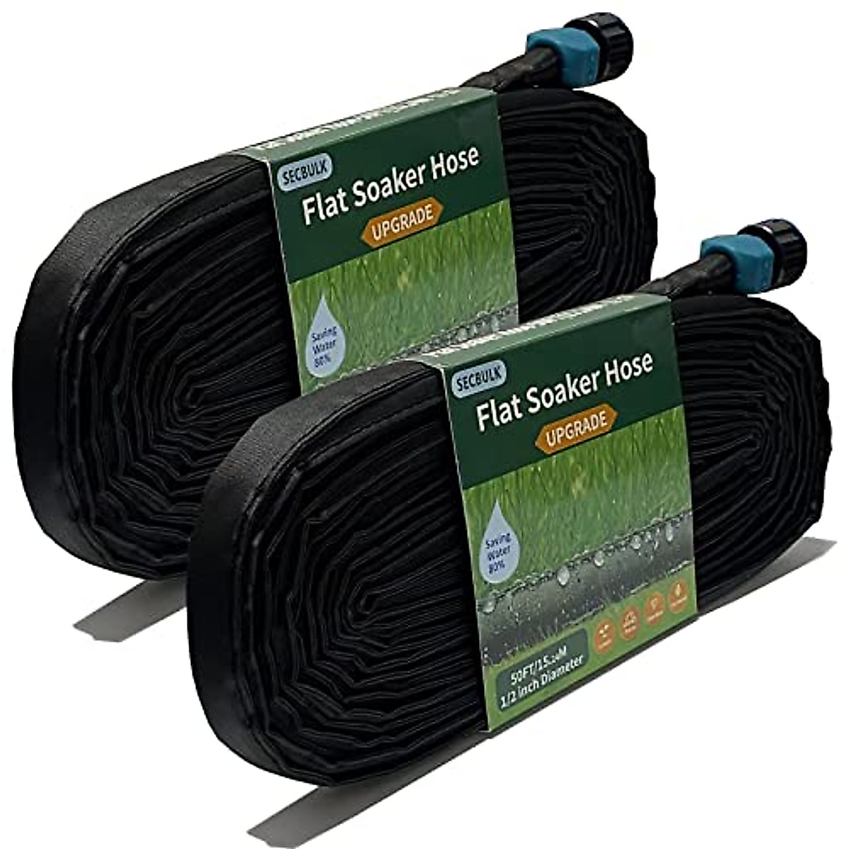Secbulk Soaker Hose 100FT For Garden Beds 50ftX2 1/2" Drip Hose Linkable Consistent Irrigation Hose Save 80% Water, Leakproof Kink Free Double Layer Flat Soaker Hose for Garden Bed Foundation